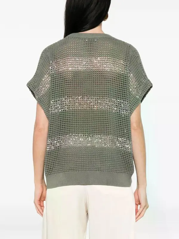 Brunello Cucinelli Striped Open Knit Top - Green