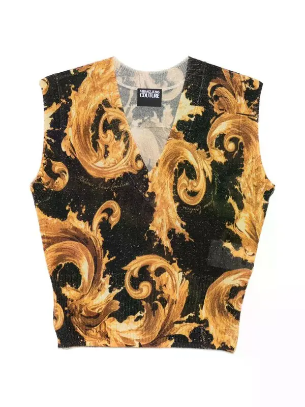 Versace V-neck Baroque-print Vest - Gold