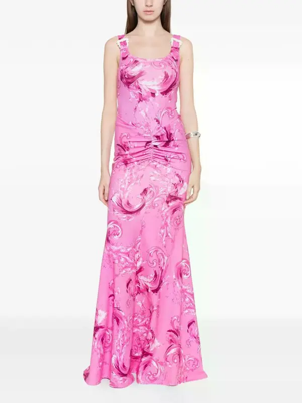 Versace Printed Ruched Maxi Dress