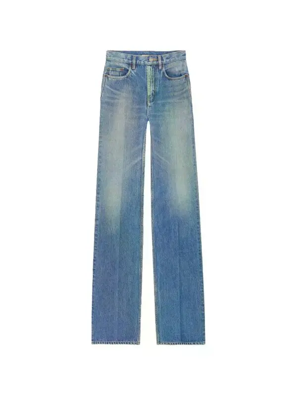 Saint Laurent Logo-patch Whiskered Jeans - Blue