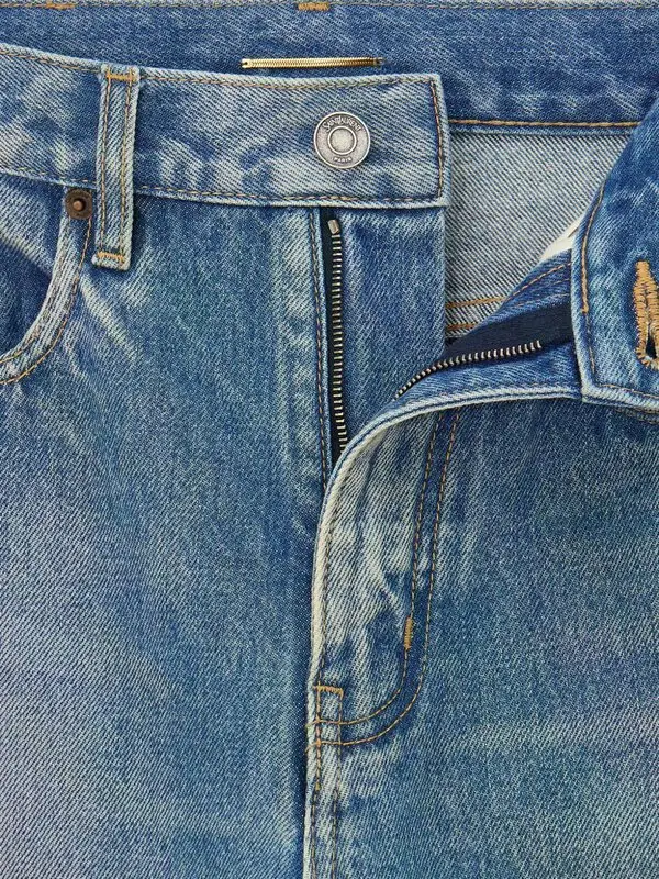 Saint Laurent Logo-patch Whiskered Jeans - Blue