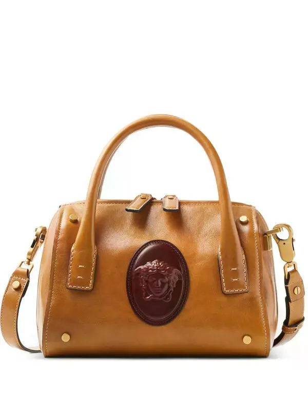 Versace Small Leather Boston Bag With Medusa Cameo