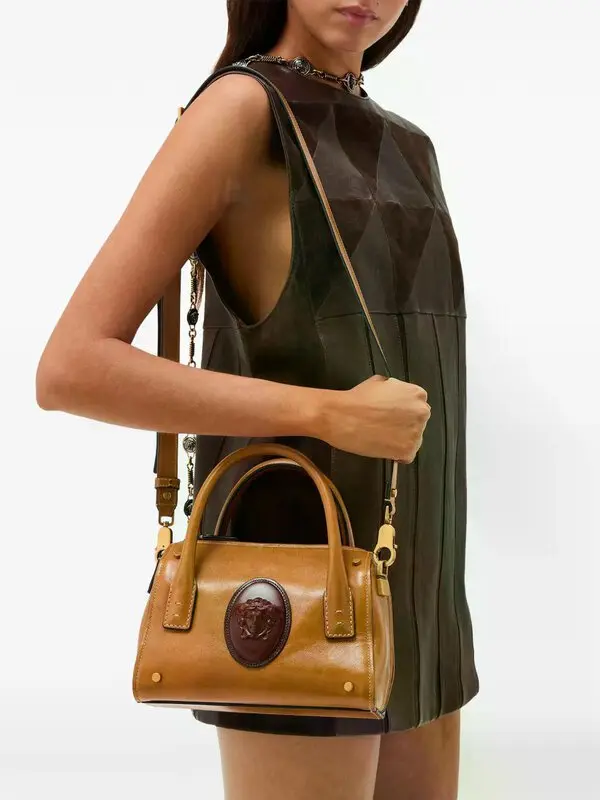 Versace Small Leather Boston Bag With Medusa Cameo