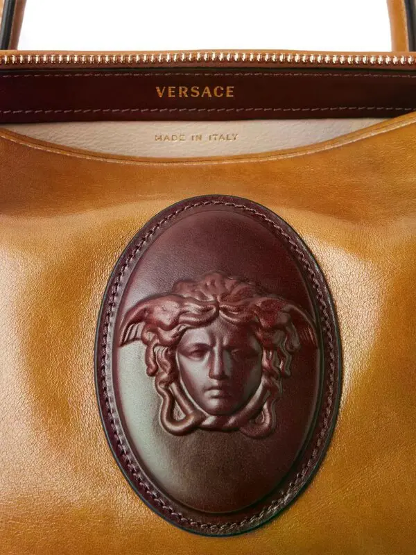 Versace Small Leather Boston Bag With Medusa Cameo