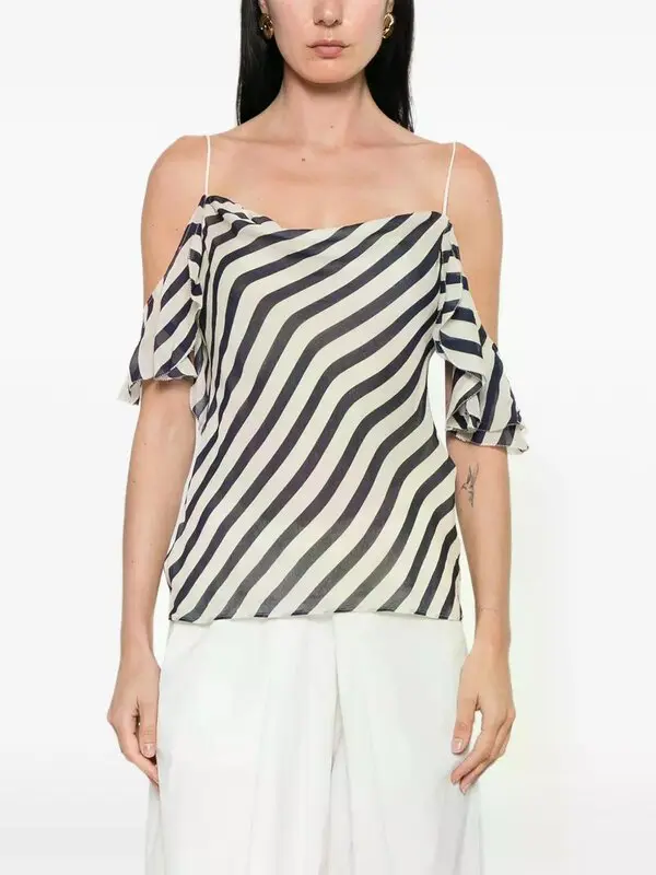 SELF-PORTRAIT Striped Ruffled Top