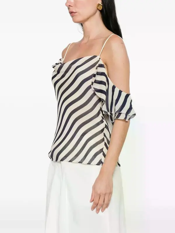 SELF-PORTRAIT Striped Ruffled Top