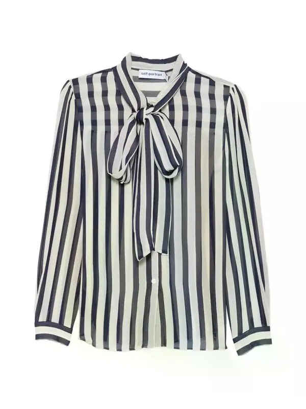 SELF-PORTRAIT Striped Tie Neck Blouse