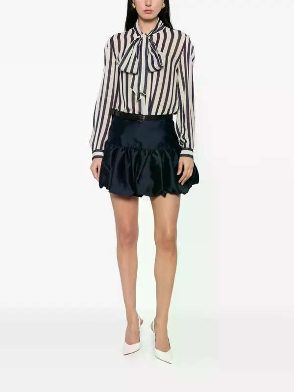 SELF-PORTRAIT Striped Tie Neck Blouse