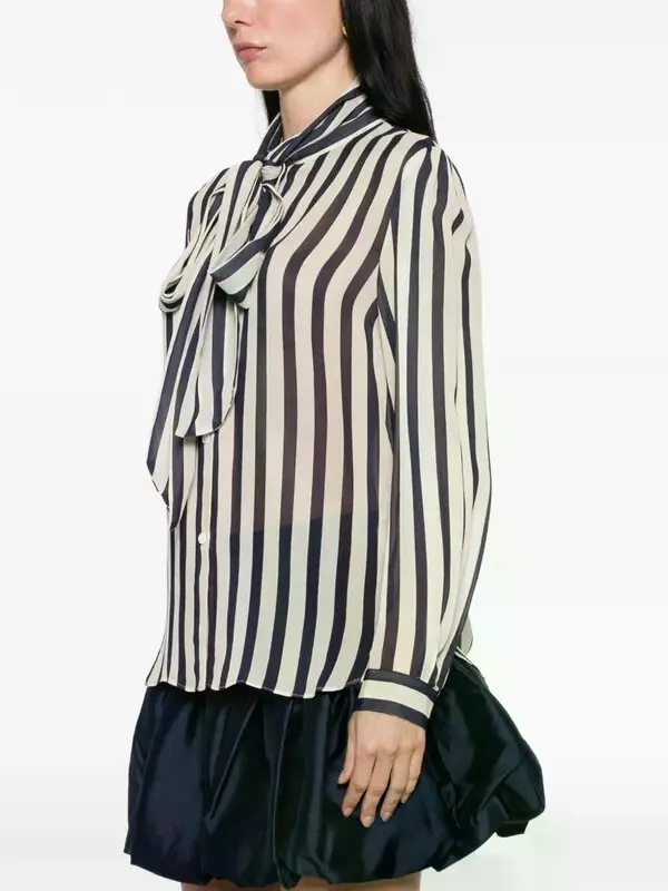 SELF-PORTRAIT Striped Tie Neck Blouse