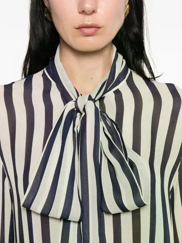 SELF-PORTRAIT Striped Tie Neck Blouse