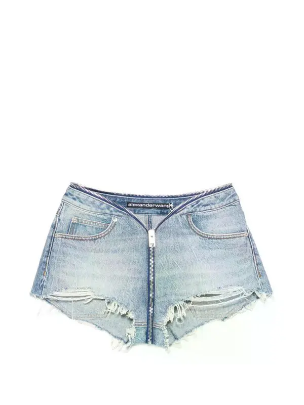 Alexander Wang Distressed Zip Denim Shorts - Blue