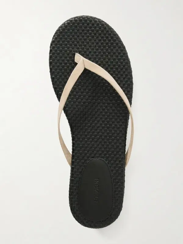 ST. AGNI Suede-trimmed Woven Flip Flops - Neutrals