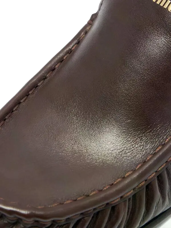 Miu Miu Pleated Detail Leather Loafers - Brown