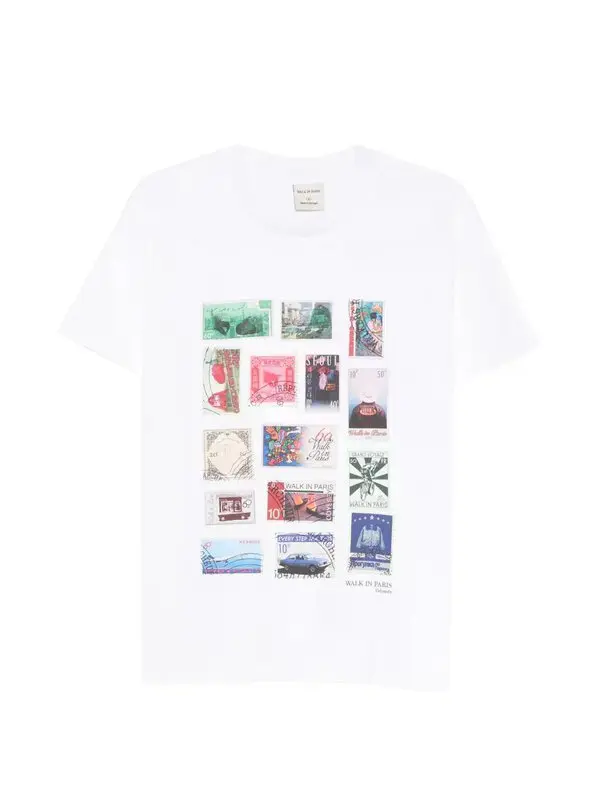 WALK IN PARIS Stamp Collage T-shirt - White