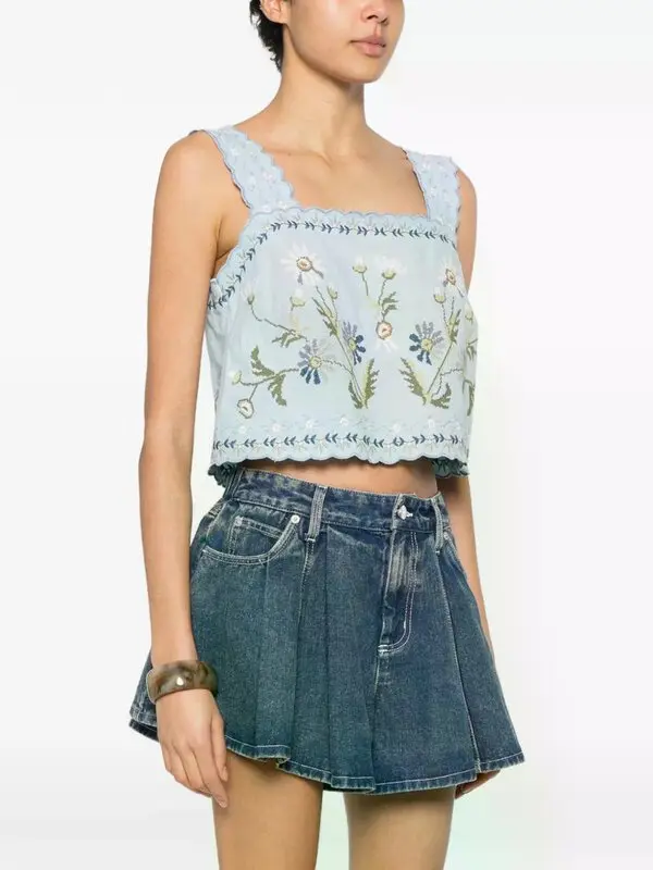 Sea Audra Floral-embroidered Crop Top