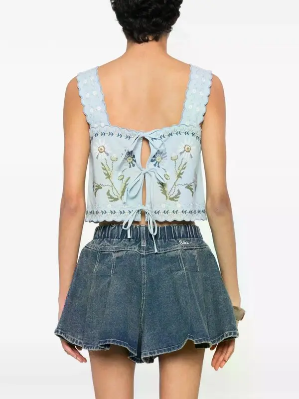 Sea Audra Floral-embroidered Crop Top