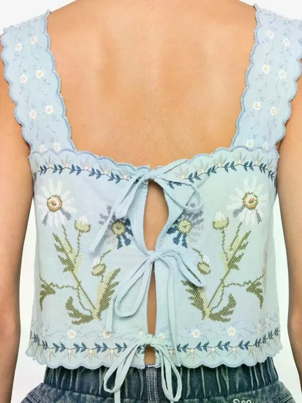 Sea Audra Floral-embroidered Crop Top