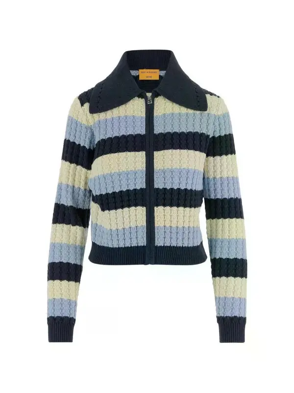 Guest In Residence Kirby Striped Wide-collar Zip-up Knit Jacket - Blue
