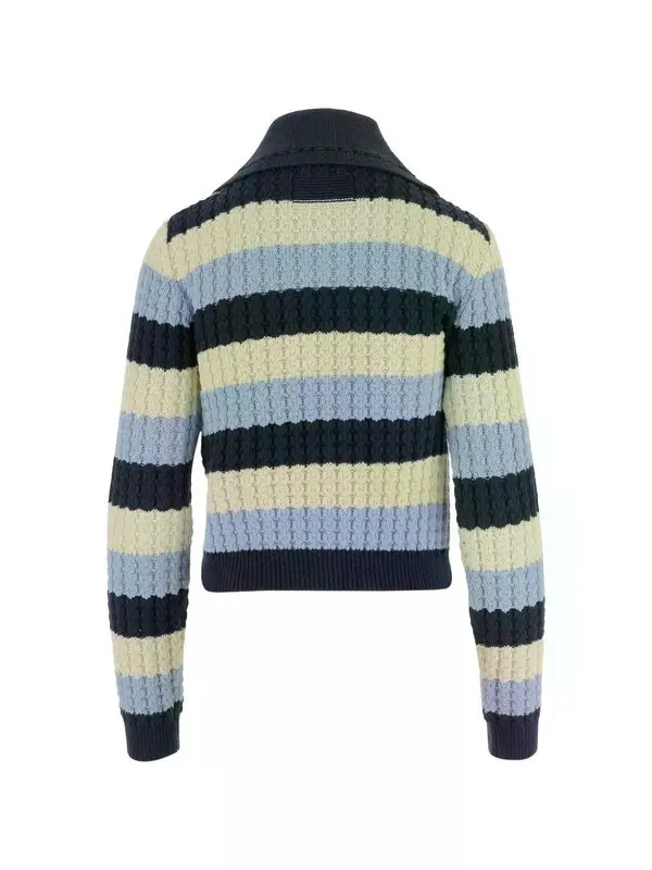 Guest In Residence Kirby Striped Wide-collar Zip-up Knit Jacket - Blue