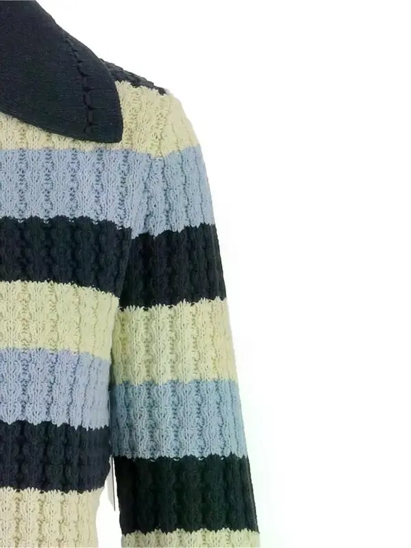 Guest In Residence Kirby Striped Wide-collar Zip-up Knit Jacket - Blue