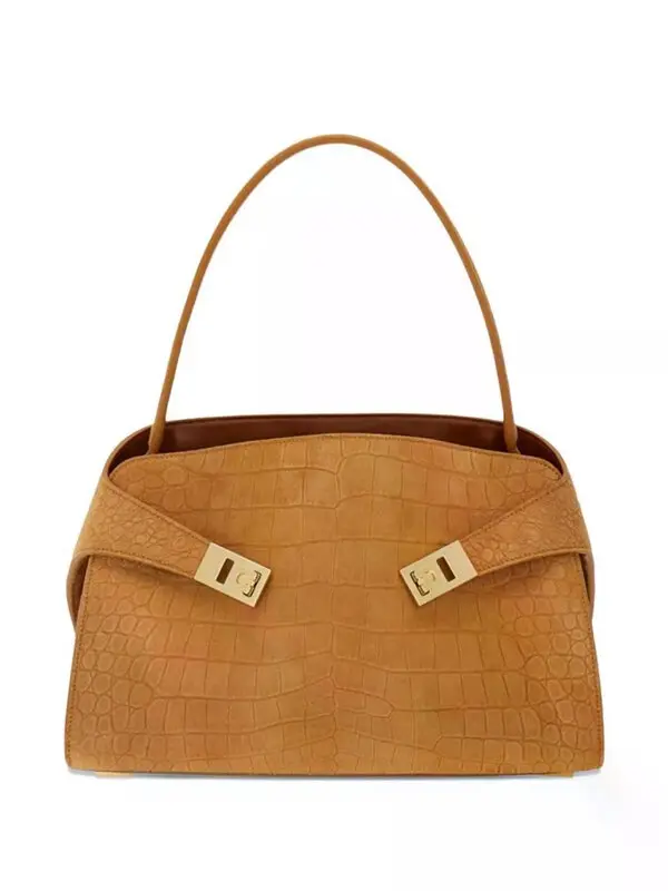 FERRAGAMO Medium Hug Suede Shoulder Bag - Brown