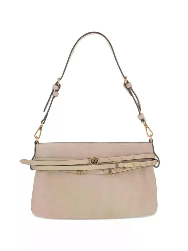 Pinko Suede Shoulder Bag With Metal Logo - Neutrals
