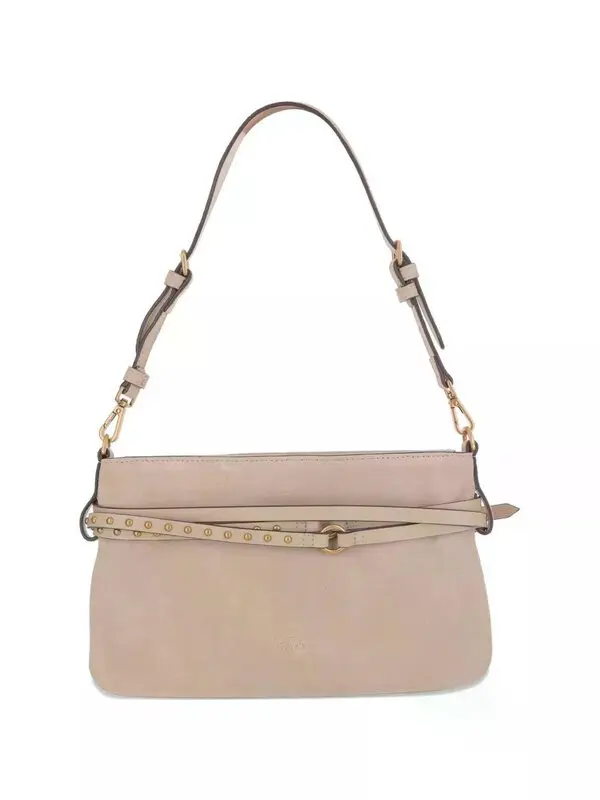 Pinko Suede Shoulder Bag With Metal Logo - Neutrals