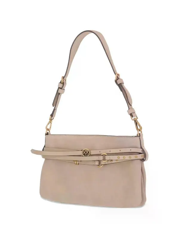 Pinko Suede Shoulder Bag With Metal Logo - Neutrals