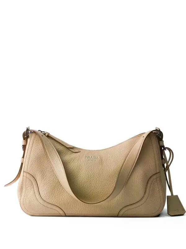 Prada Aimée Large Leather Shoulder Bag - Neutrals
