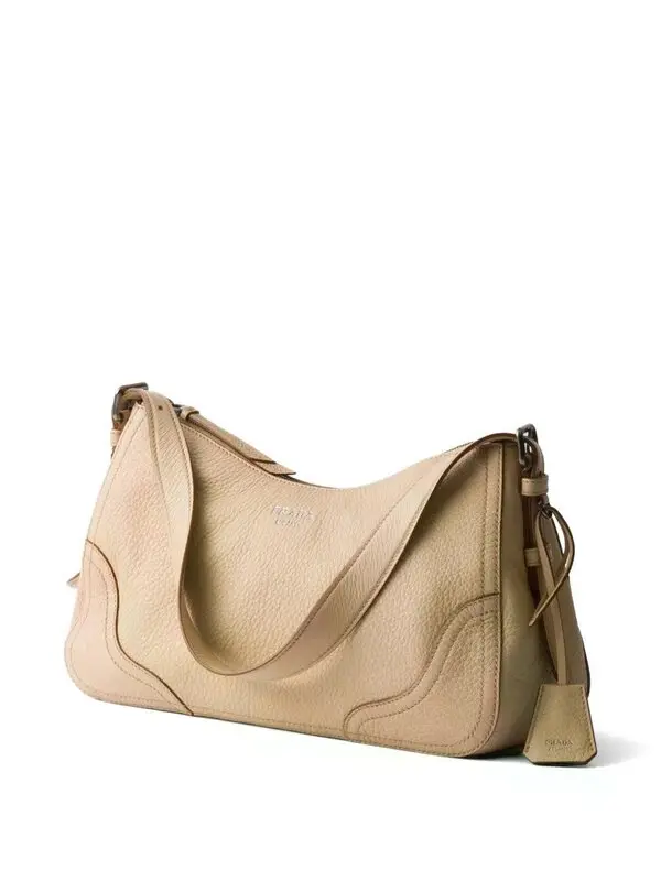 Prada Aimée Large Leather Shoulder Bag - Neutrals