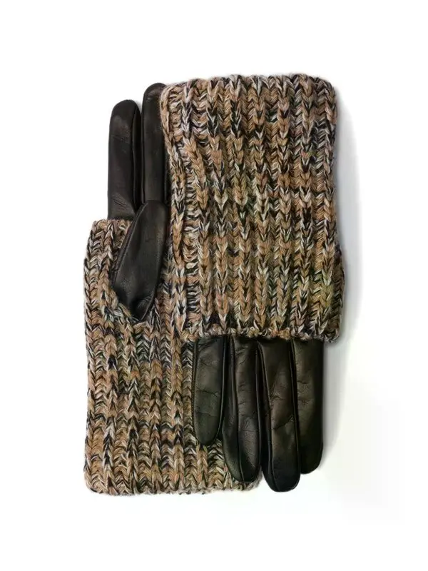 Prada Nappa Leather And Mélange Knit Gloves - Black