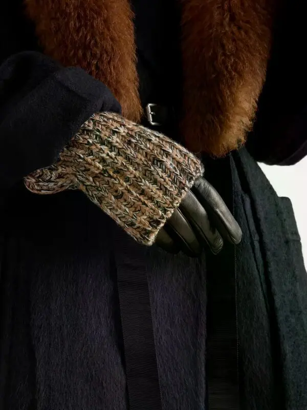 Prada Nappa Leather And Mélange Knit Gloves - Black
