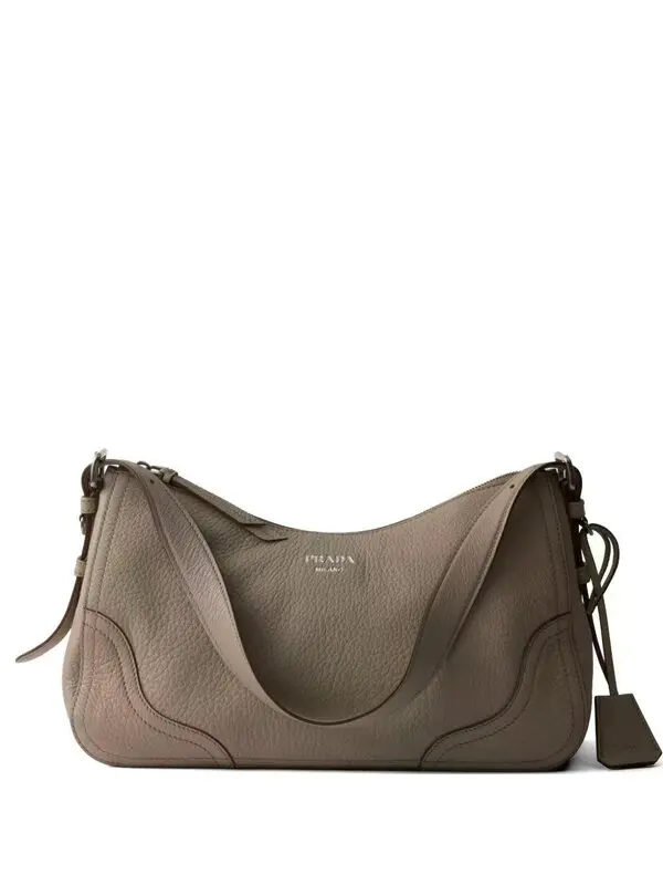 Prada Aimée Large Leather Shoulder Bag - Grey