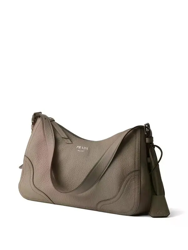 Prada Aimée Large Leather Shoulder Bag - Grey