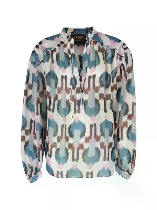 BAZAR DELUXE Ikat Tie Blouse - Neutrals