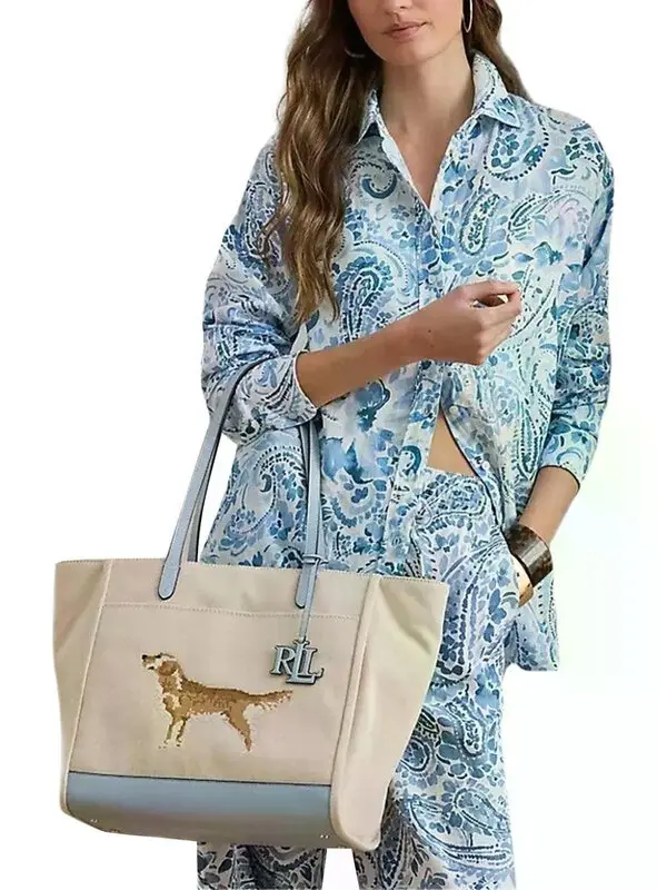 Ralph Lauren Large Cameryn Tote Bag With Dog Embroidery - Neutrals