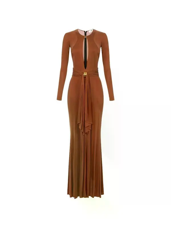 Elisabetta Franchi Cupro Jersey Red Carpet Dress - Brown