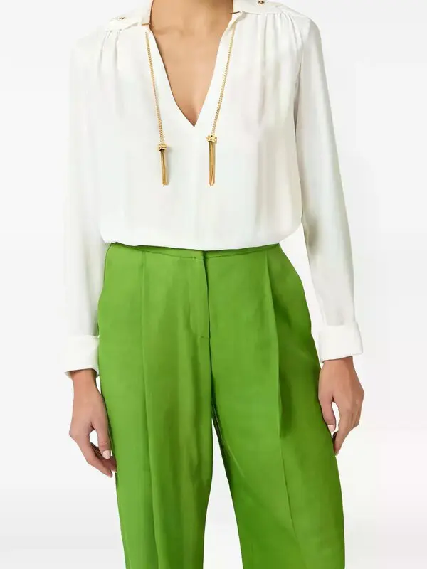 Elisabetta Franchi Georgette Blouse With Jeweled Tassels And Cuff Buttons - White