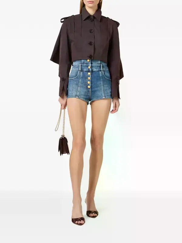 Elisabetta Franchi Technical Cotton Cropped Jacket With Cape Sleeves