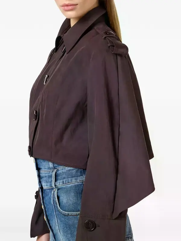 Elisabetta Franchi Technical Cotton Cropped Jacket With Cape Sleeves