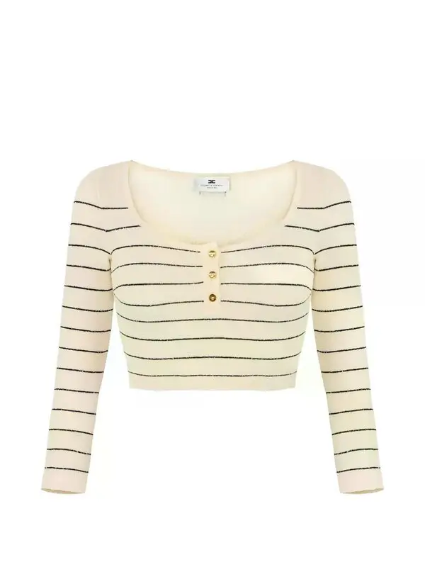 Elisabetta Franchi Striped Cotton Ribbed Cropped Top