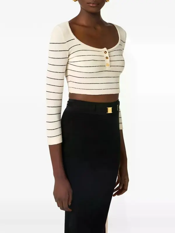 Elisabetta Franchi Striped Cotton Ribbed Cropped Top