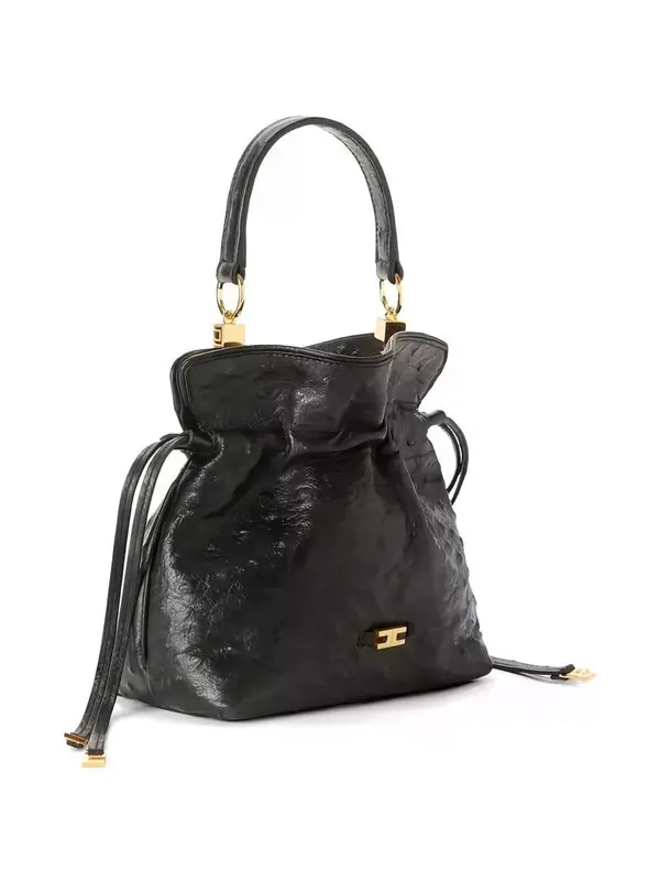 Elisabetta Franchi Leather Drawstring Tote Bag - Black