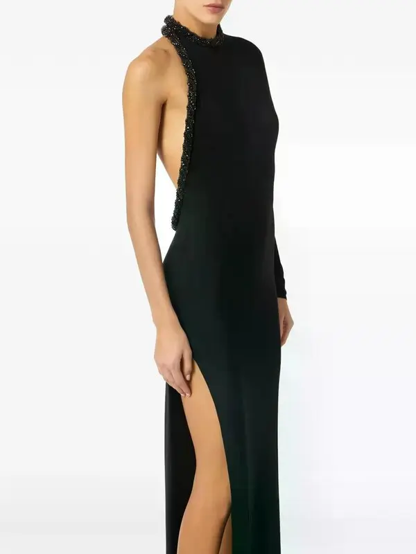 elisabetta franchi halterneck dress in jersey One-shoulder Crêpe Gown With Crystal Embellishments - Black nature inspired bridesmaid dress