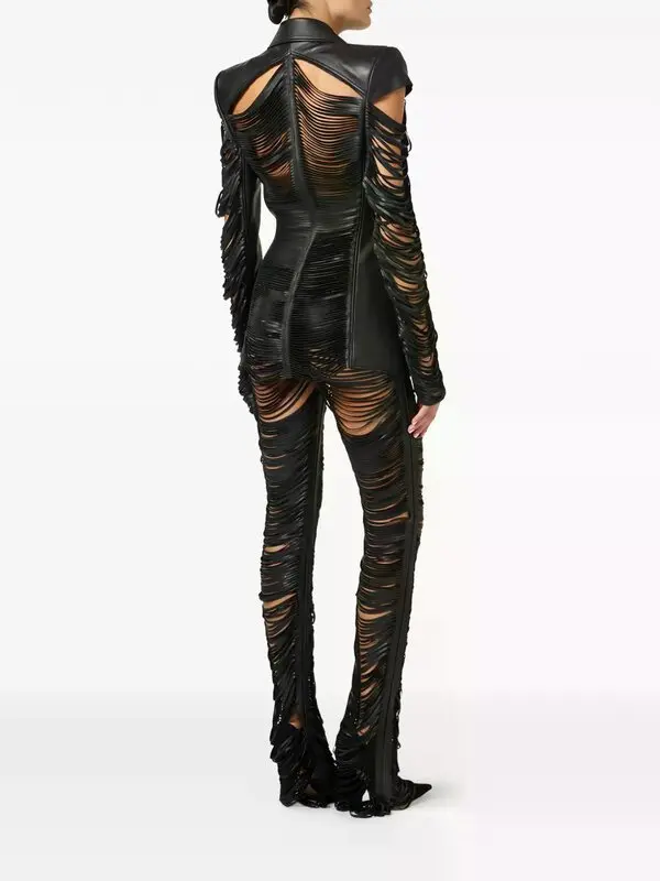Elisabetta Franchi Double-breasted Fringed Leather Jacket