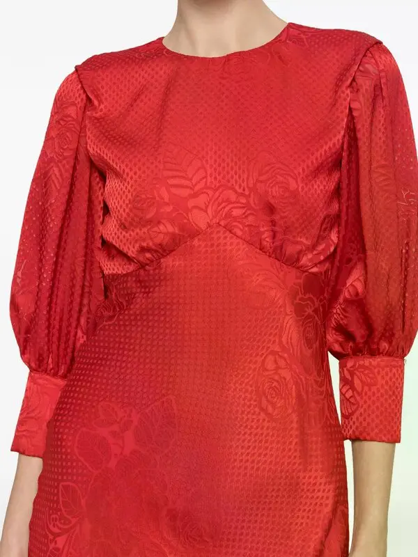 NISSA Puff-sleeve Midi Dress - Red
