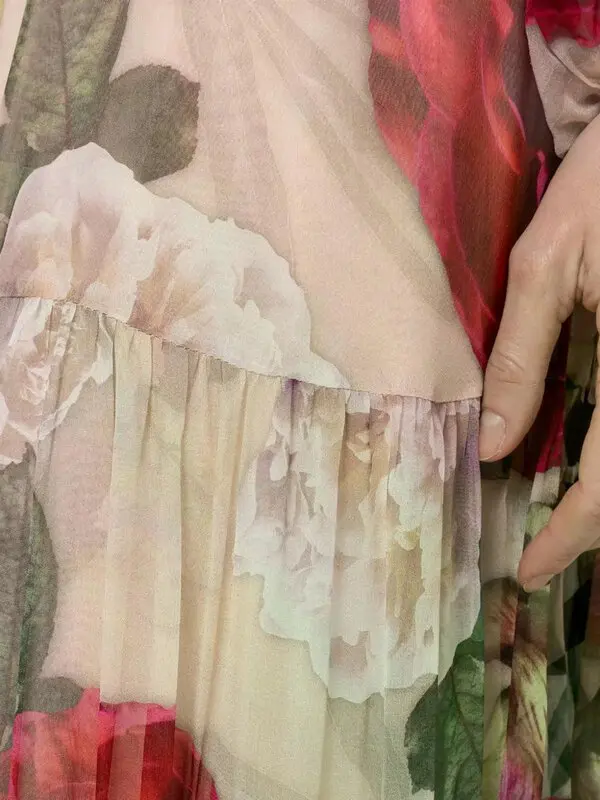 NISSA Floral Print Silk Maxi Dress With Scarf Neckline