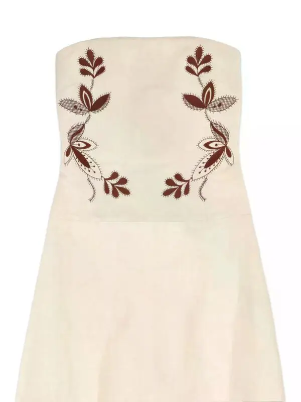FORTELA Floral-embroidered Strapless Dress - Neutrals