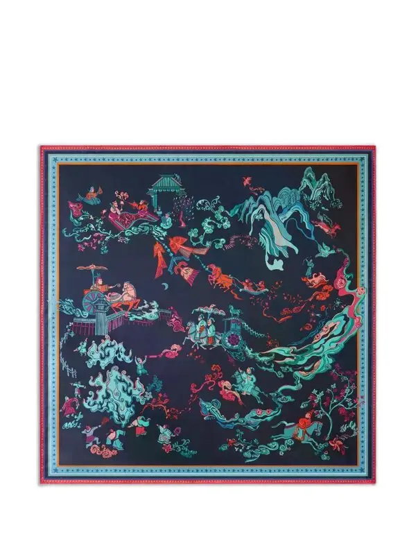 Shanghai Tang Tang Printed Border Scarf - Blue