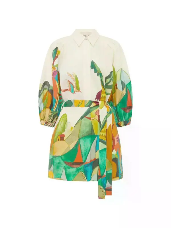ALEMAIS Mokshini Puff-sleeve Mini Dress - Neutrals